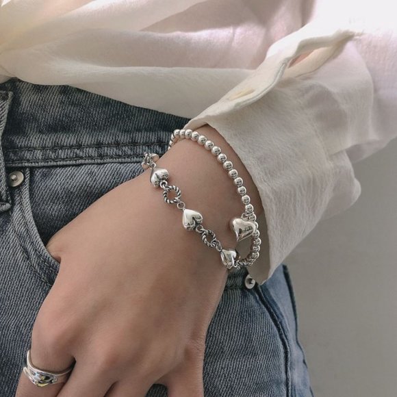 Jewelry | 925 Sterling Silver Chunky Heart Bracelet Dangle Heart Link ...